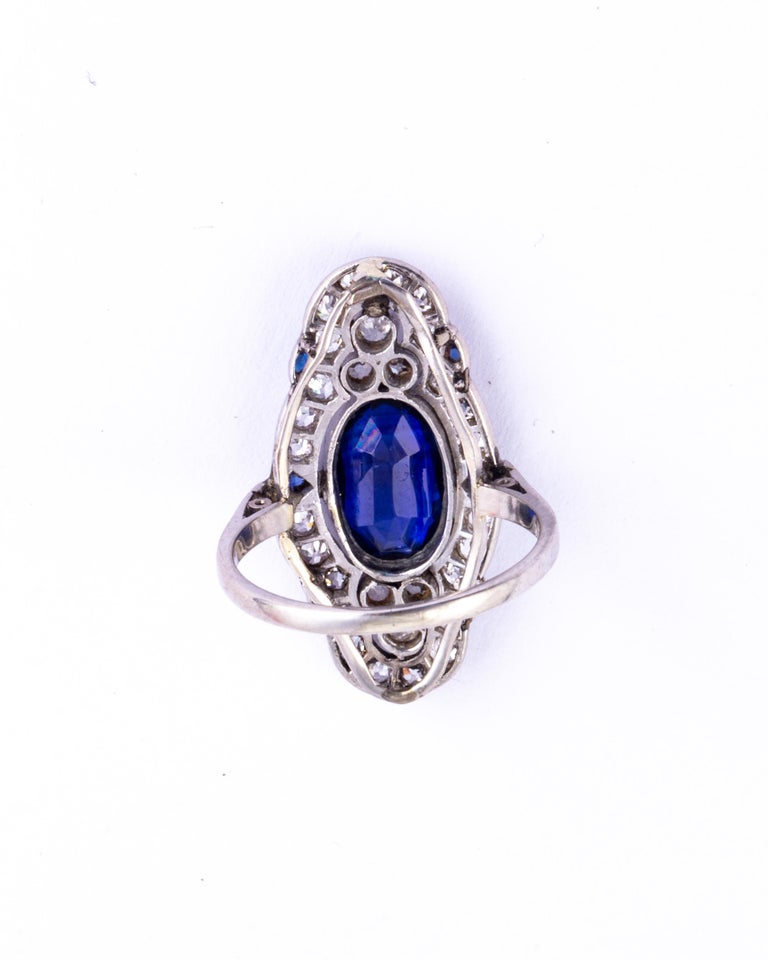 Art Deco Sapphire and Diamond Platinum Panel Ring For Sale at 1stDibs