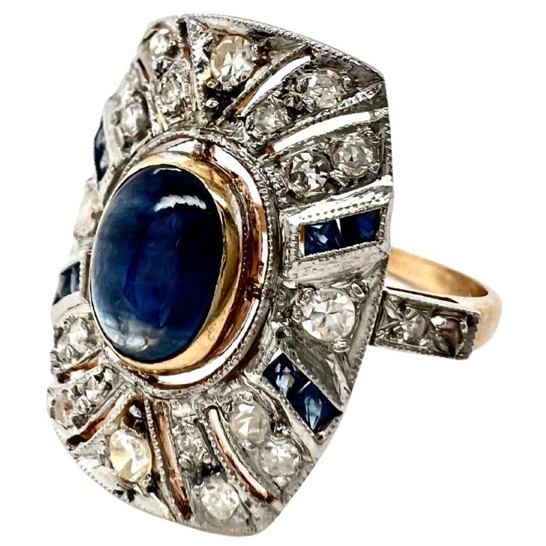 Art Deco Sapphire Diamond 18 Karat Gold Dinner Ring at 1stDibs