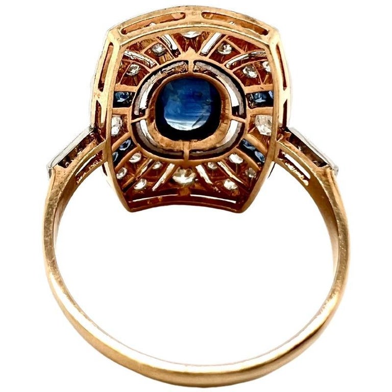 Art Deco Sapphire Diamond 18 Karat Gold Dinner Ring at 1stDibs