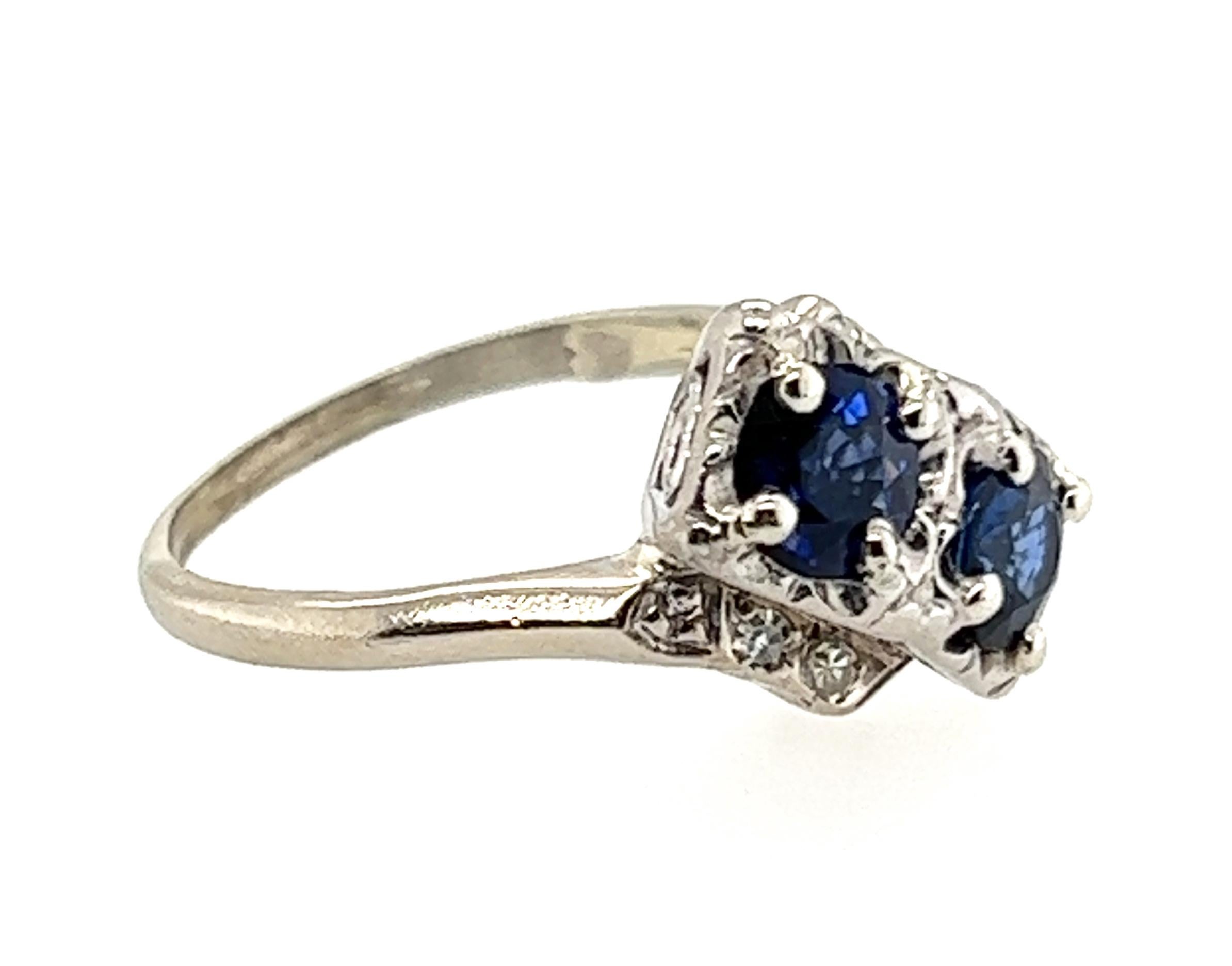 Art Deco Sapphire Diamond Bypass Ring 1.55ct 14k Antique Original ...