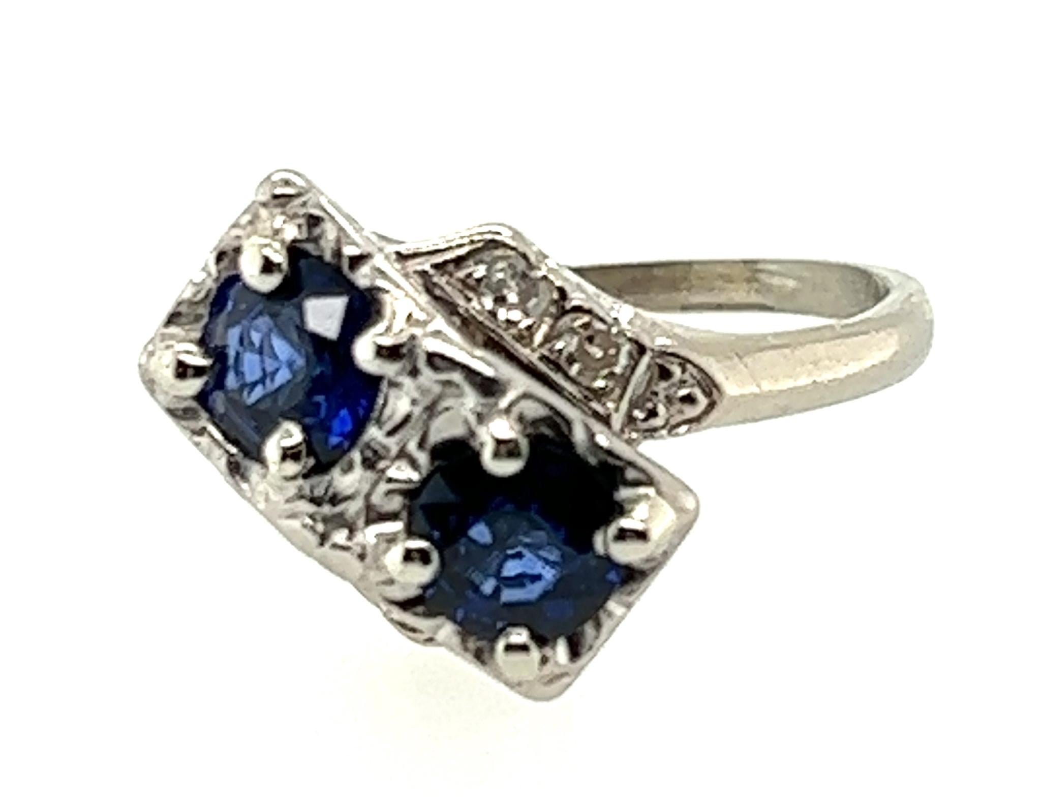 Art Deco Sapphire Diamond Bypass Ring 1.55ct 14k Antique Original ...