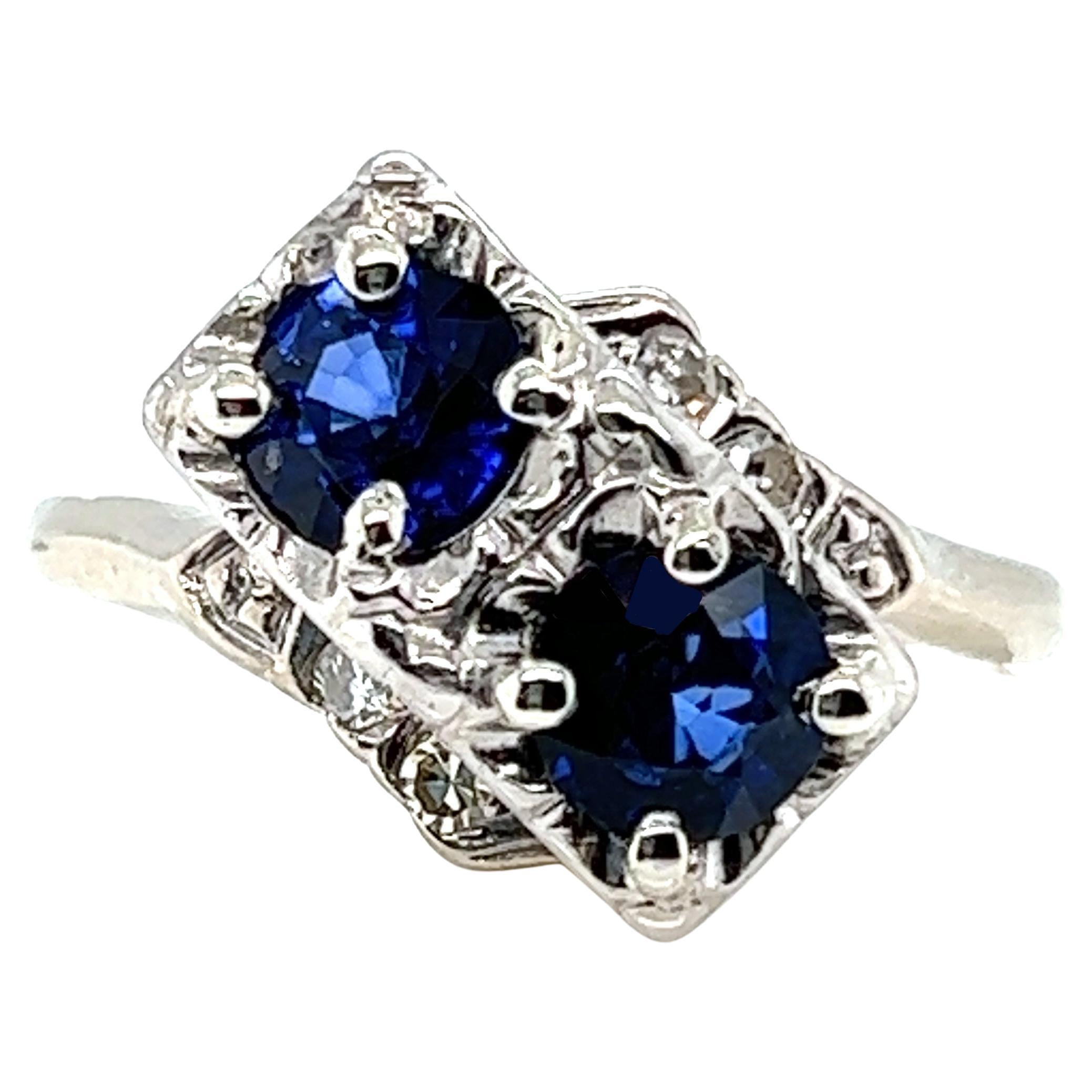 Art Deco Sapphire Diamond Bypass Ring 1.55ct 14k Antique Original ...