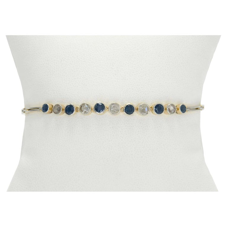 Art Deco Sapphire Diamond Straight Line Bracelet Platinum and 18K ...