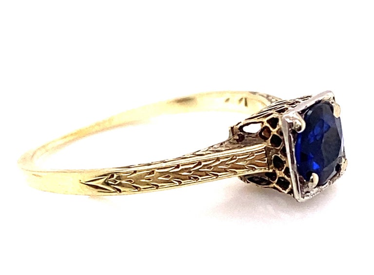 Art Deco Sapphire Engagement Cocktail Ring .65ct 14k Antique Original ...