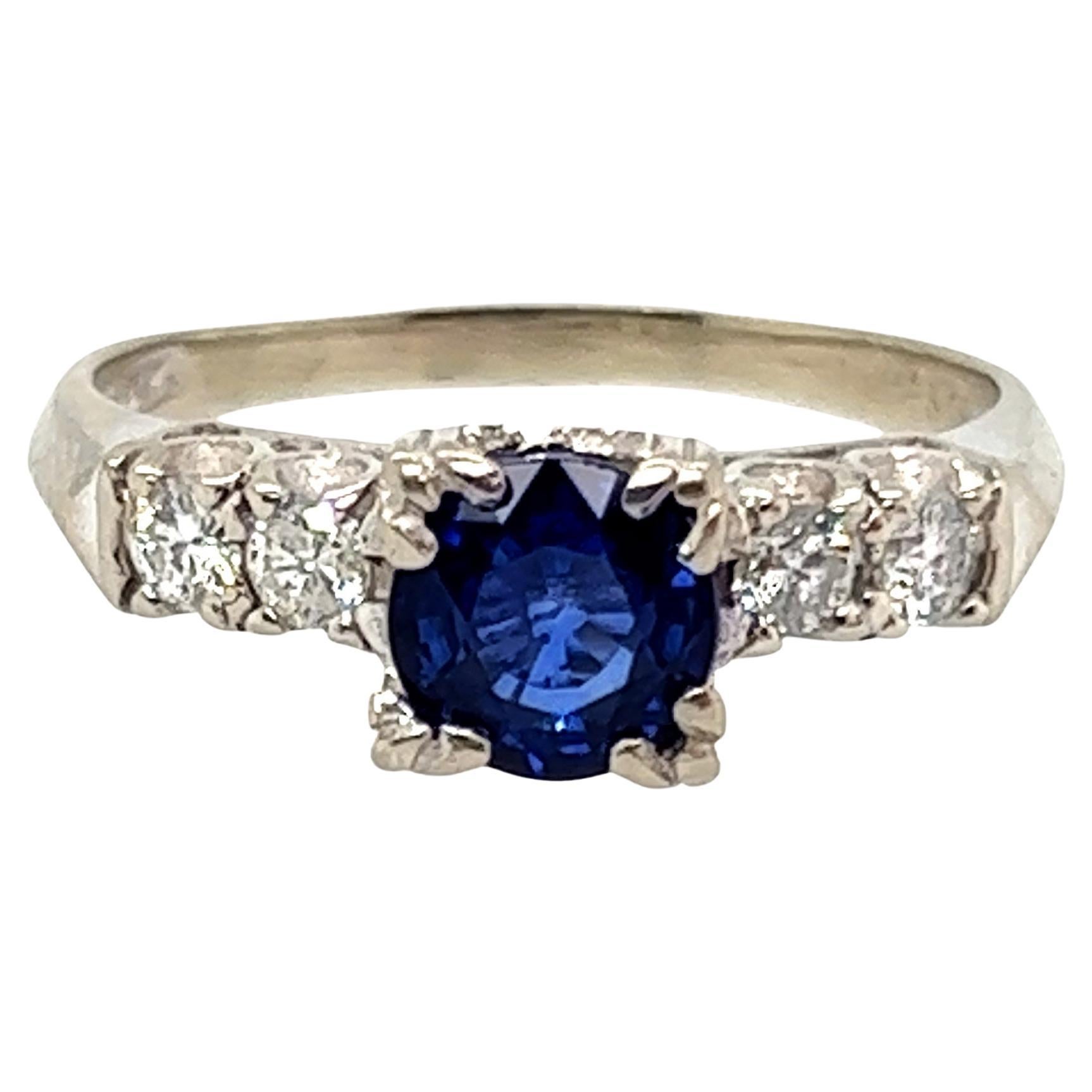 Art Deco Sapphire Mined Diamond Engagement Ring .87ct Original 1930s Antique 18 For Sale at 1stDibs