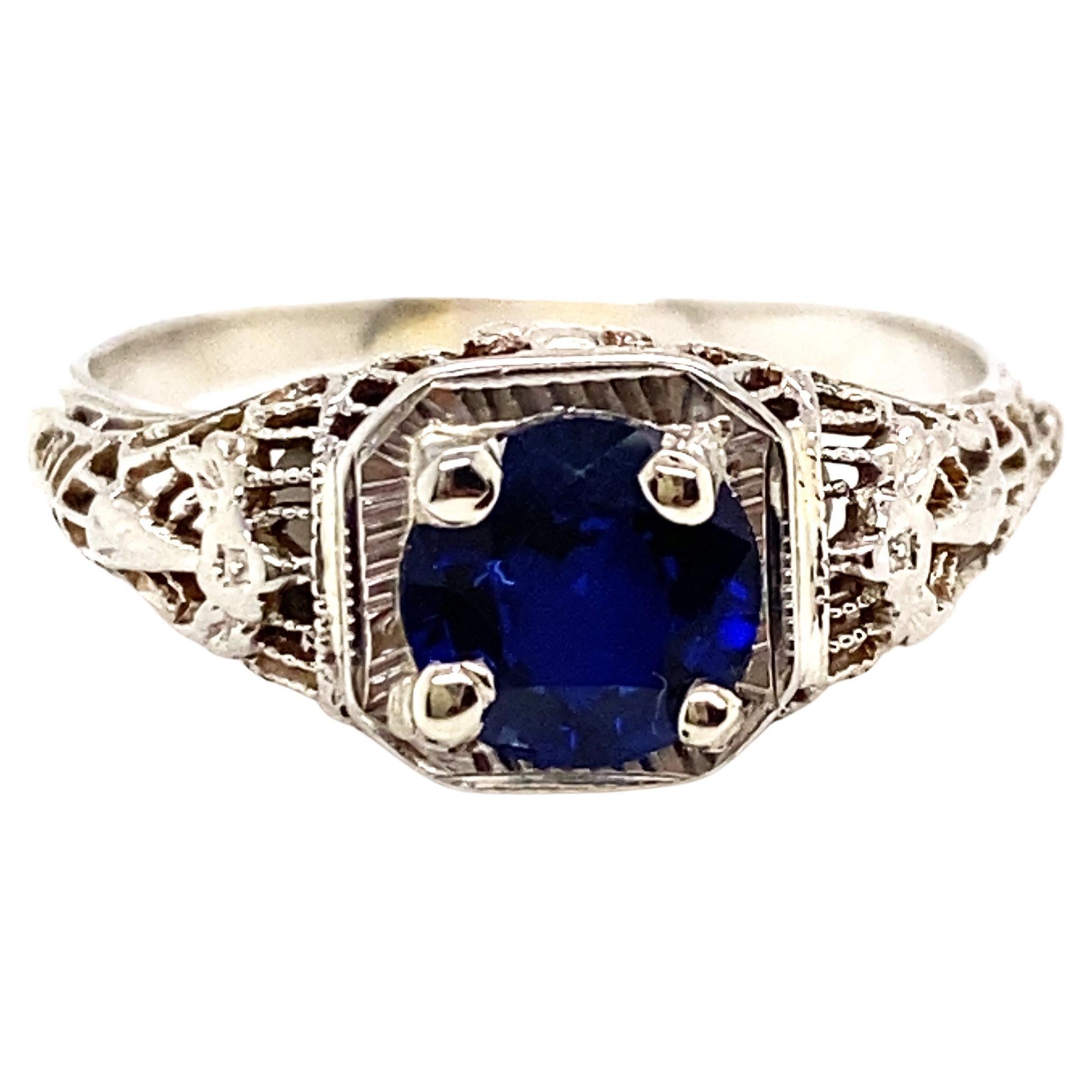 Belais Onyx and Diamond Filigree Ring White Gold 14k Floral Vintage ...