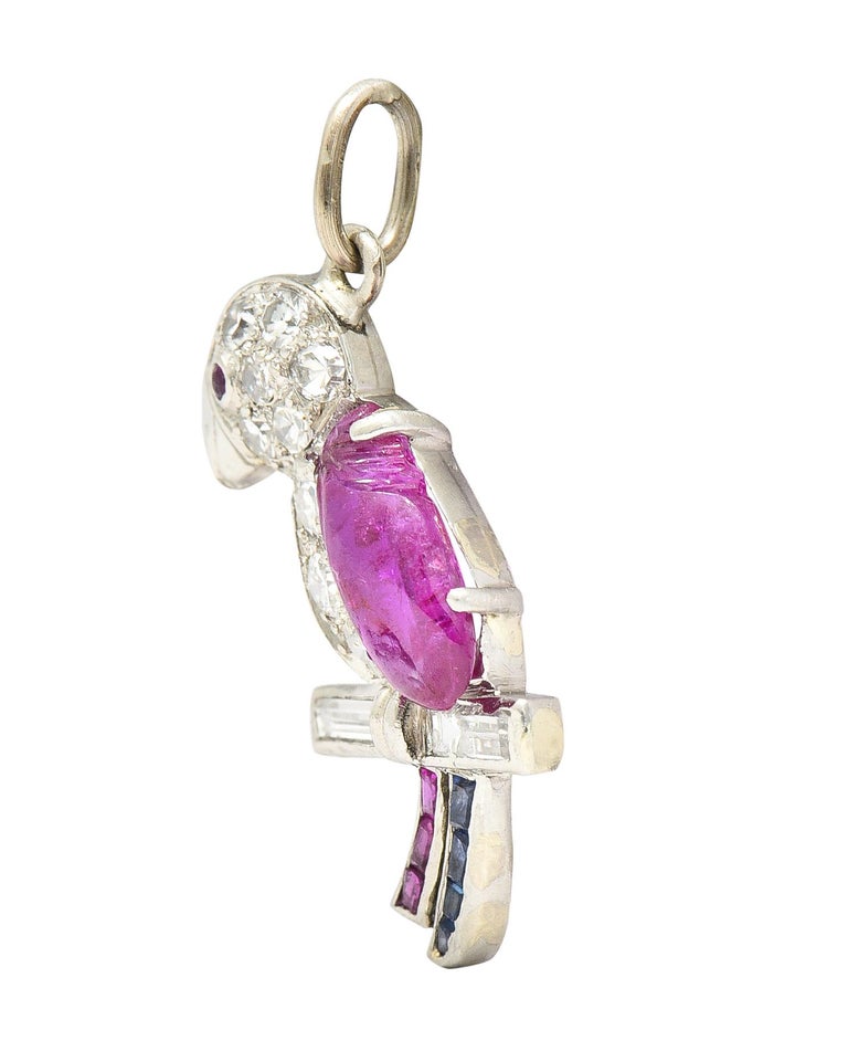 Art Deco Sapphire Ruby Diamond Platinum Parrot Bird Charm For Sale at ...