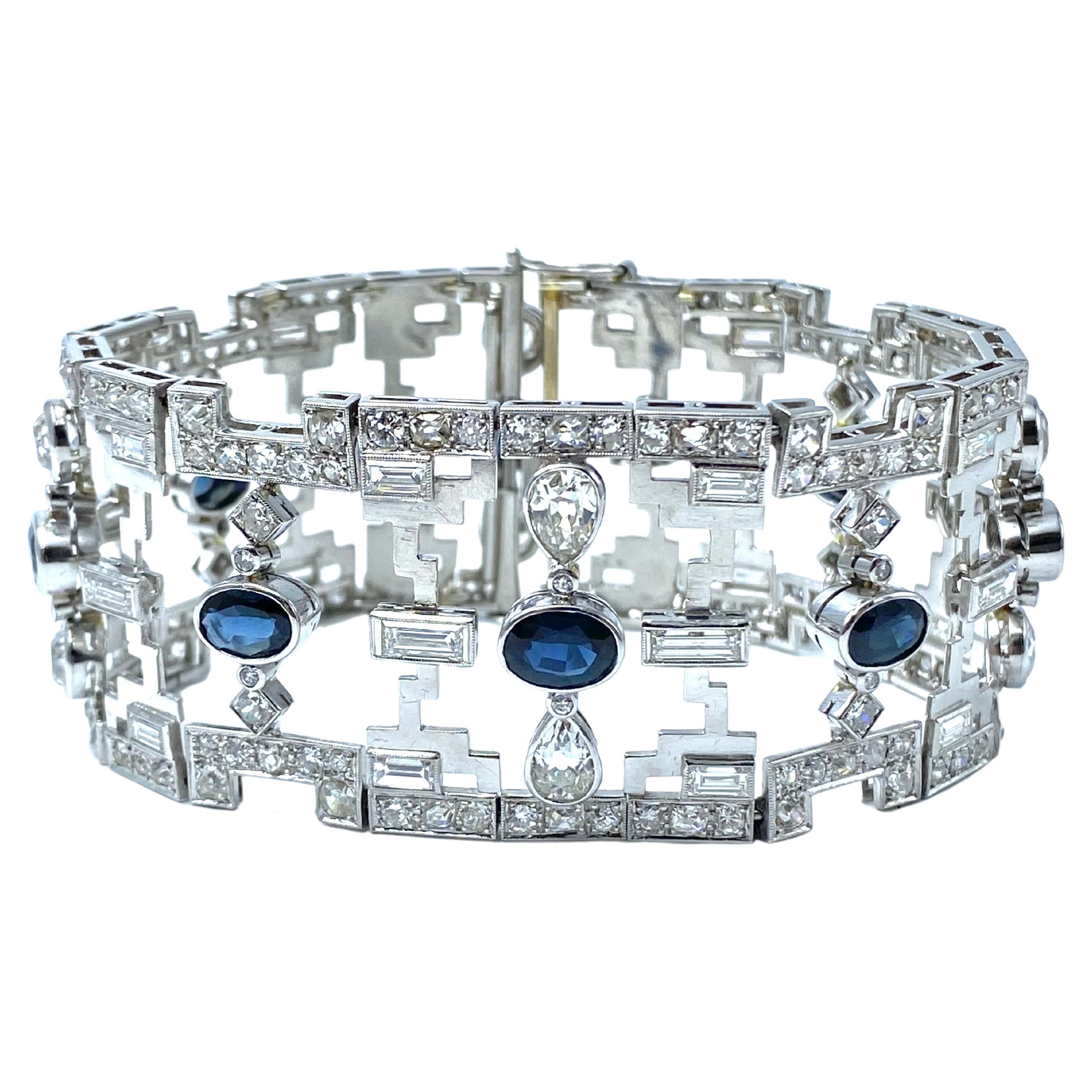 1930s E.M. Gattle and Co. Sapphire Diamond Gold Bracelet and Clips For ...