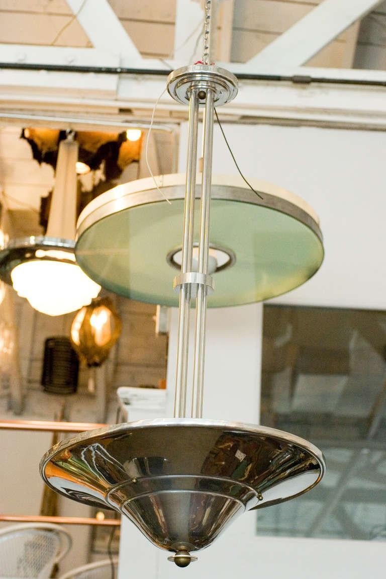 Art Deco Saucer Ceiling Pendant Lamp, Pair For Sale at 1stDibs