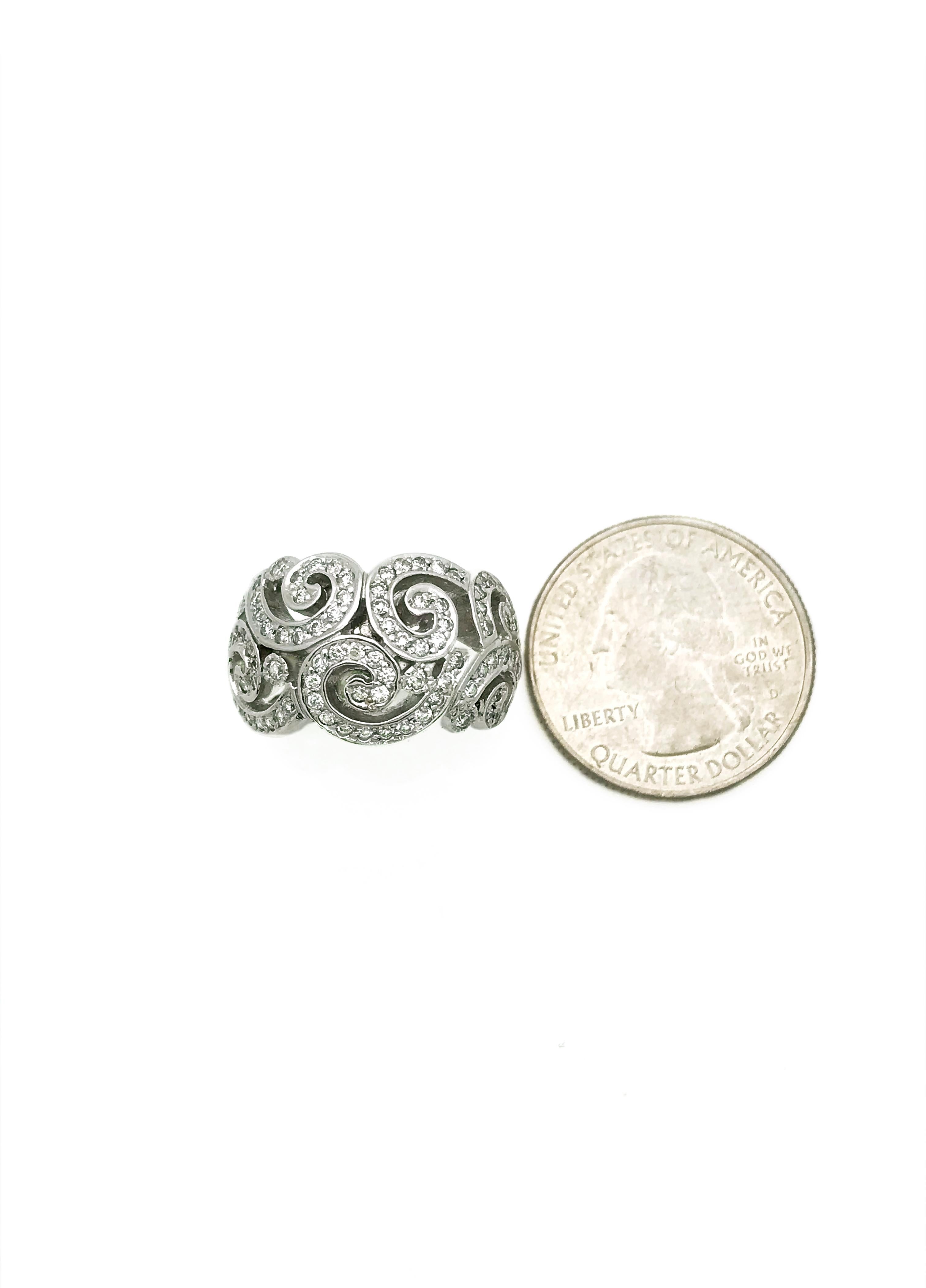 Art Deco Scroll Diamond Ring, White Gold, Vintage Inspired Ring For ...