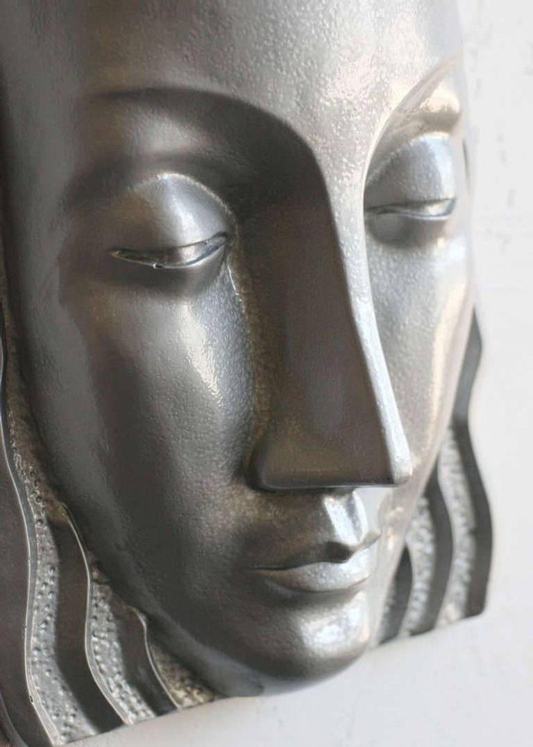 Art Deco Sculptural Female Face Wall Sconce, Rare For Sale at 1stDibs