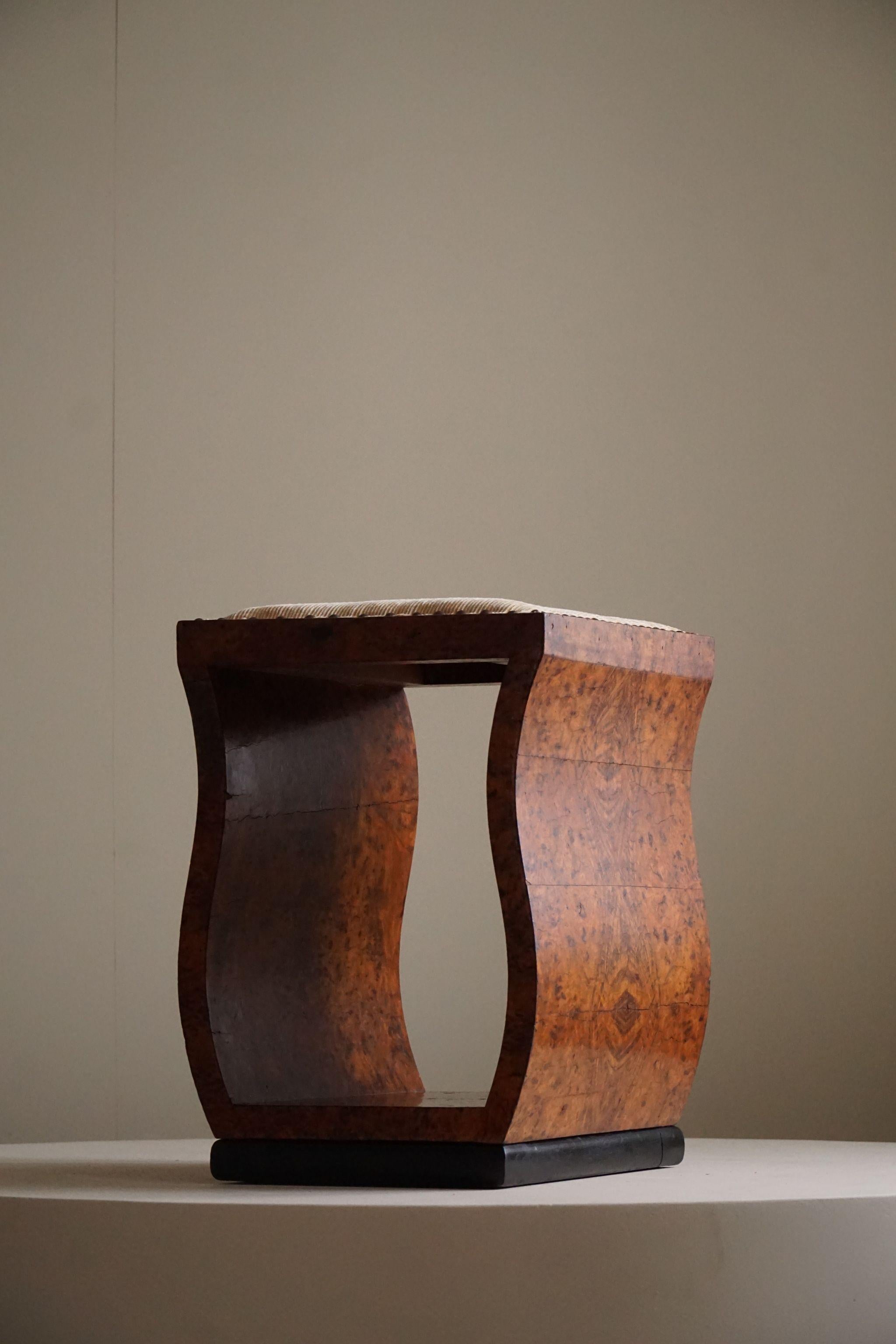 Art Deco, Sculptural Square Stool in Burl Wood, Swedish Grace, Made in ...