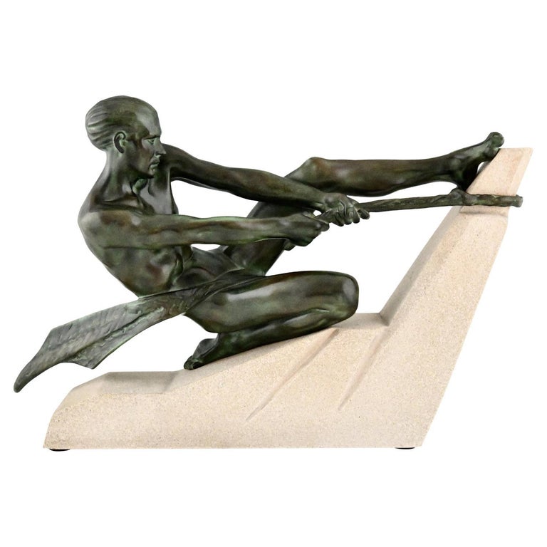 Art Deco sculpture athlete with rope by Max Le Verrier, France 1937 ...