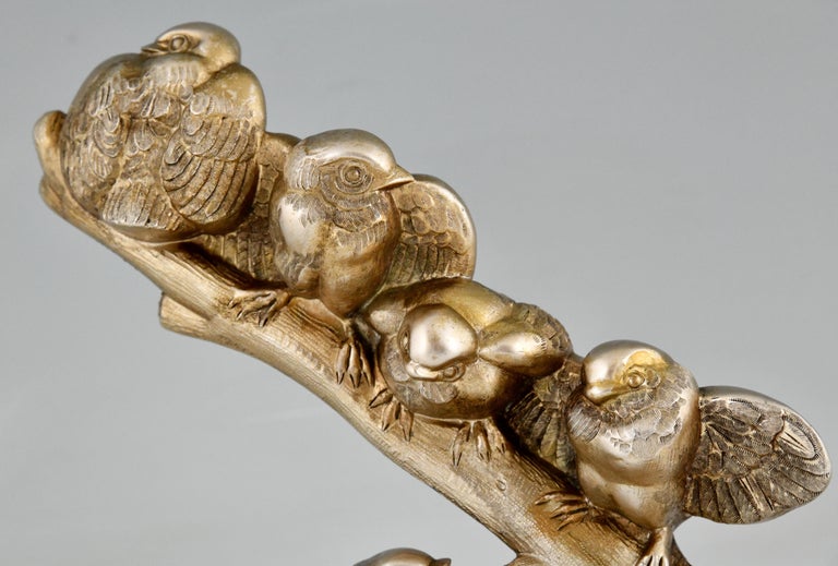 Art Deco Sculpture Five Birds on Branch by Sabino, France, 1930 For ...