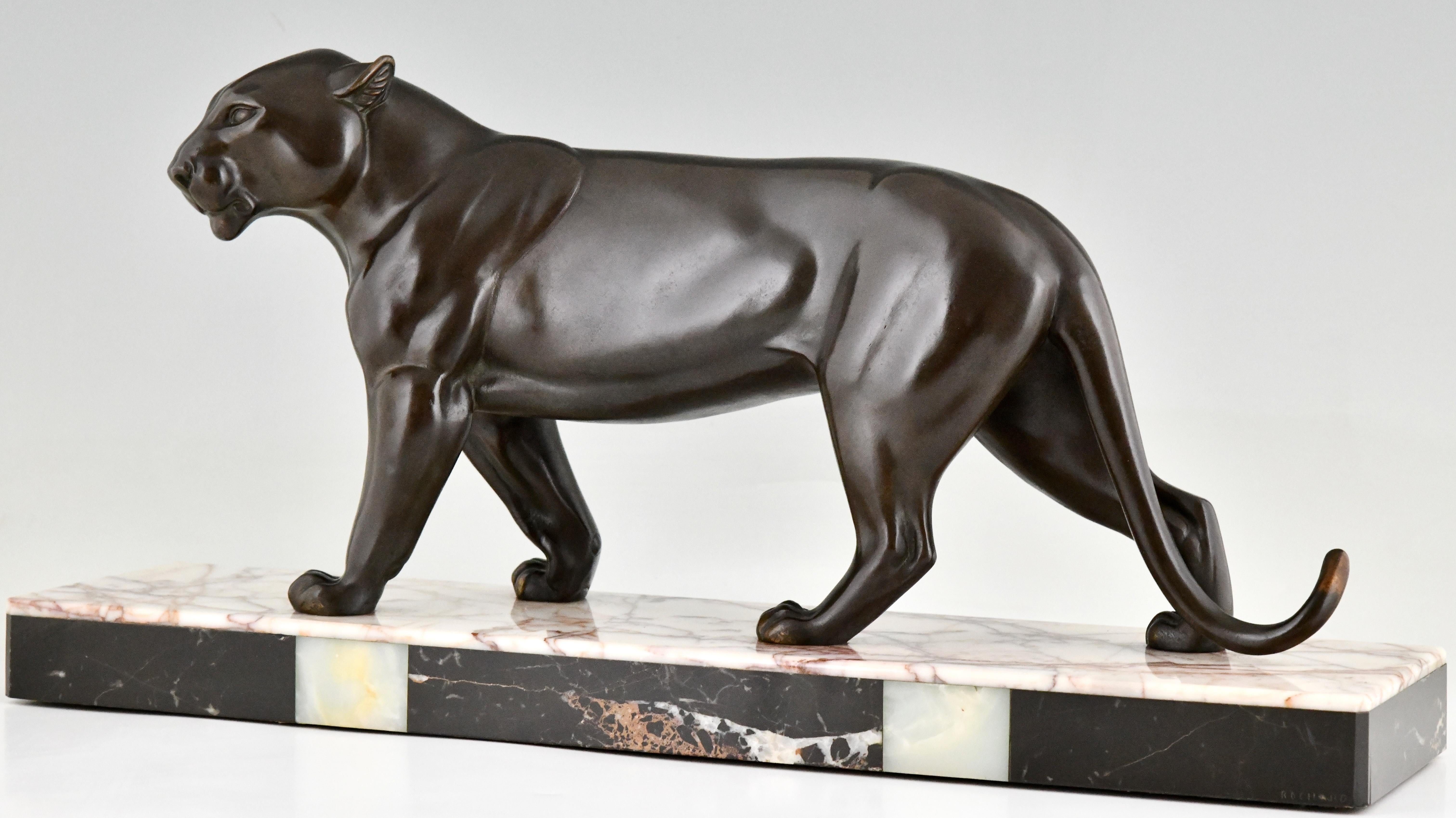 Art Deco Sculpture of a Walking Panther Signed by Irenee Rochard France ...