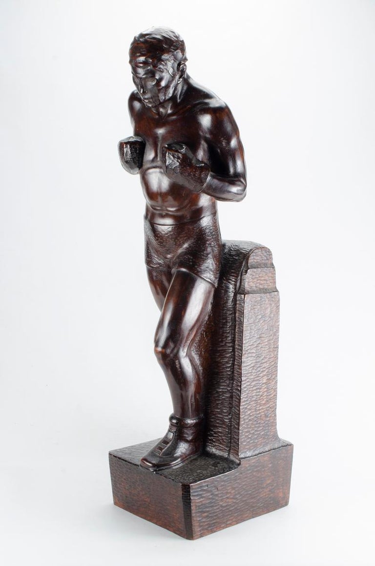 Art Deco Sculpture of Boxer in Wood For Sale at 1stDibs