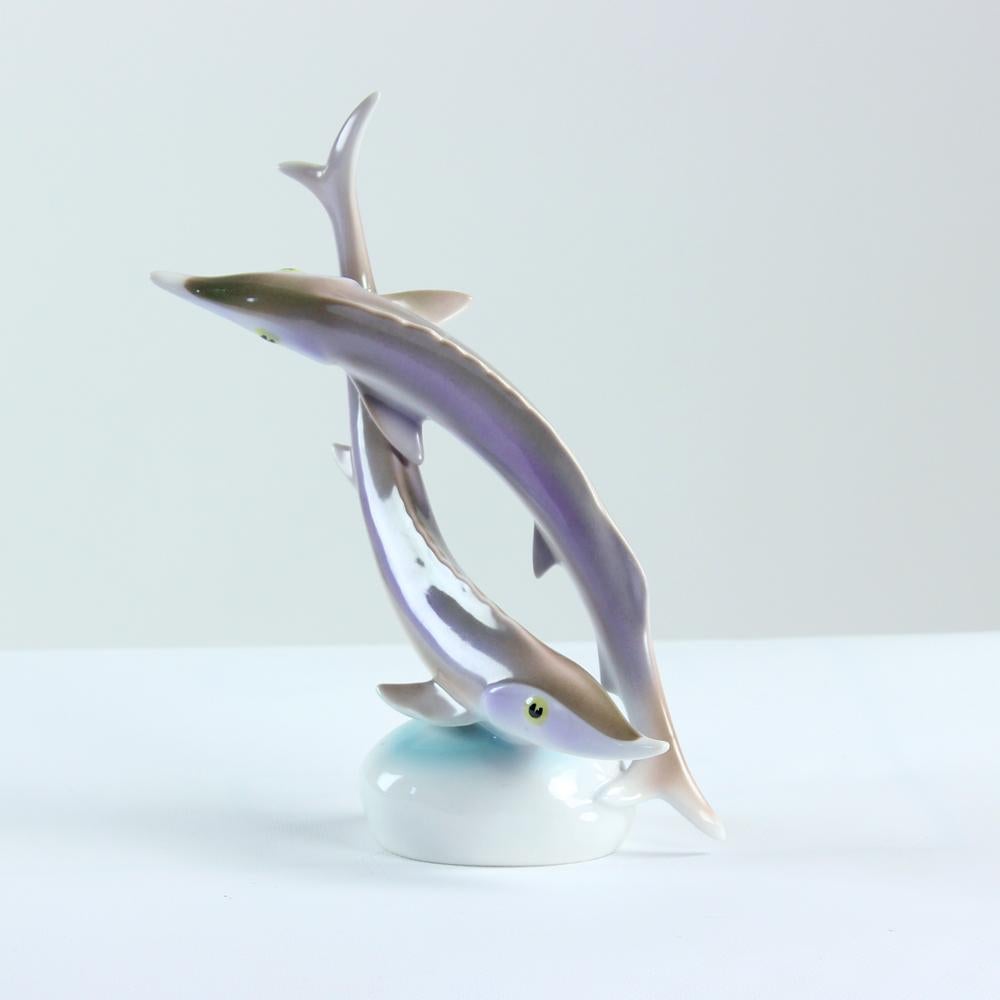 Art Deco Sculpture of Two Fish, Hungary Hollohaza For Sale at 1stDibs