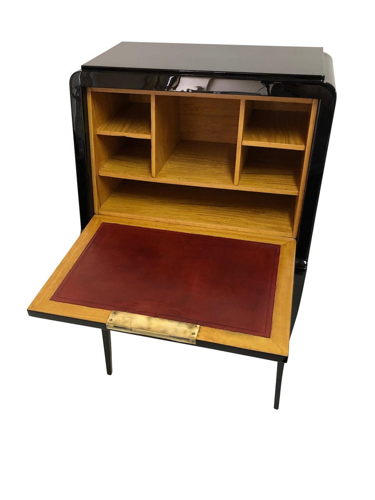 Art Deco Secretary on Long Feet in Black High Gloss Piano Lacquer with ...