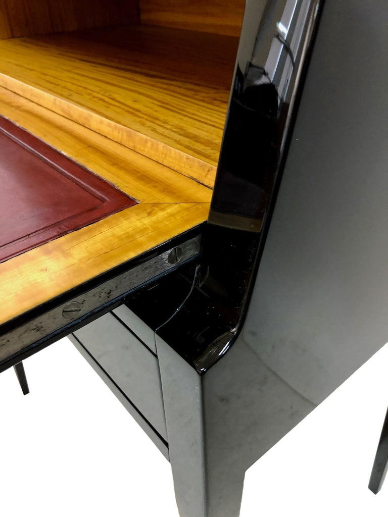Art Deco Secretary on Long Feet in Black High Gloss Piano Lacquer with ...