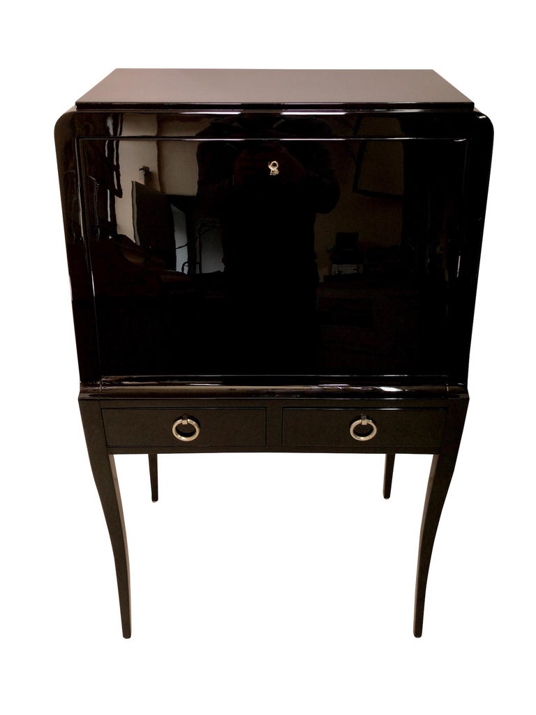Art Deco Secretary on Long Feet in Black High Gloss Piano Lacquer with ...