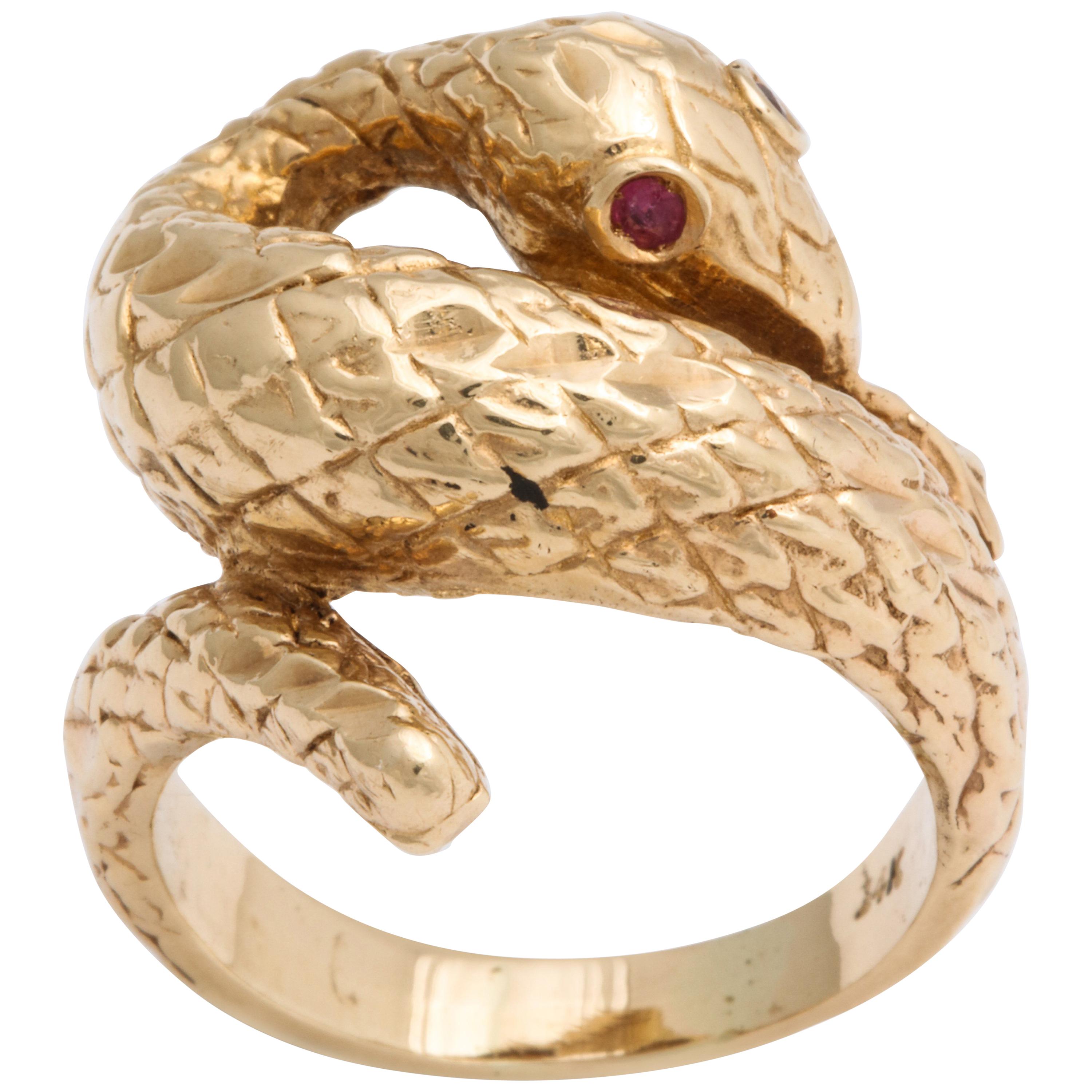Art Deco Serpent Ring with Ruby Eyes For Sale at 1stDibs | snake ring ...