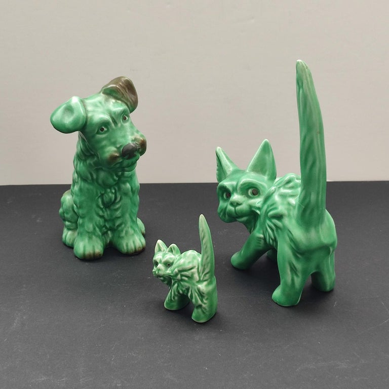 Art Deco Set of 3 Collectible Green Ceramic Figurines, England, 1930s ...