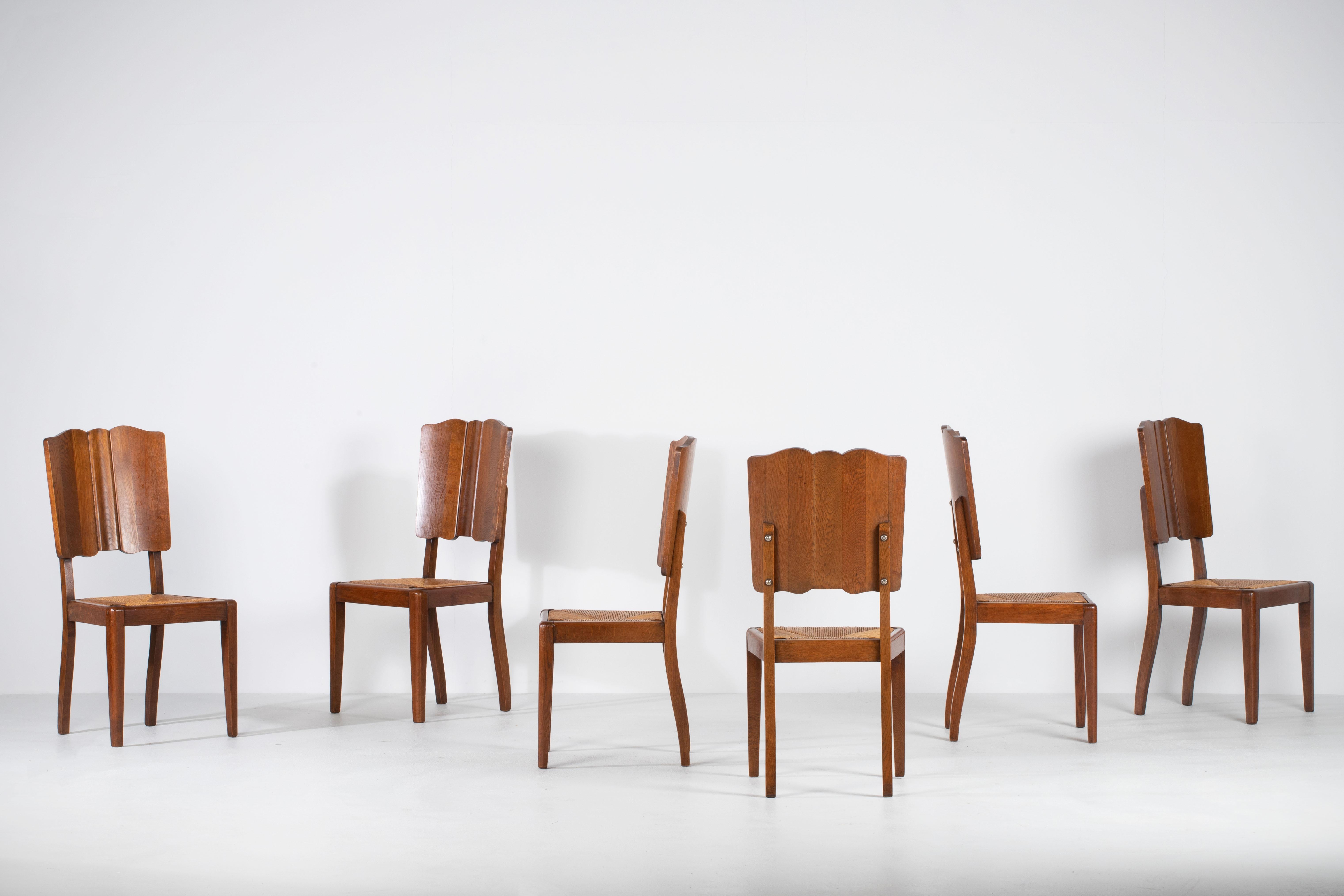 Art Deco Set of 6 Chairs, France, 1940 at 1stDibs