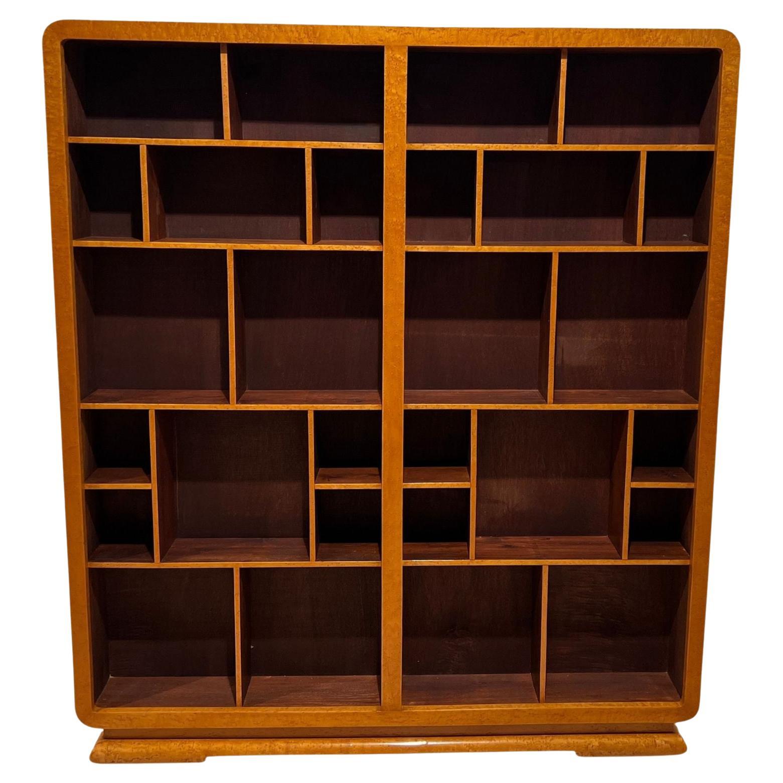 Modern Birdseye Maple and Glass Bookcase at 1stDibs
