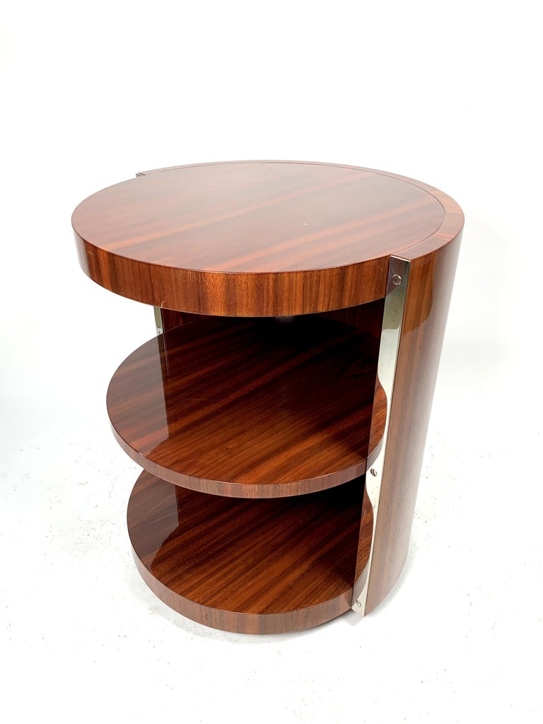 Art Deco Side Table with Walnut Veneer and Chrome-Plated Steel at ...