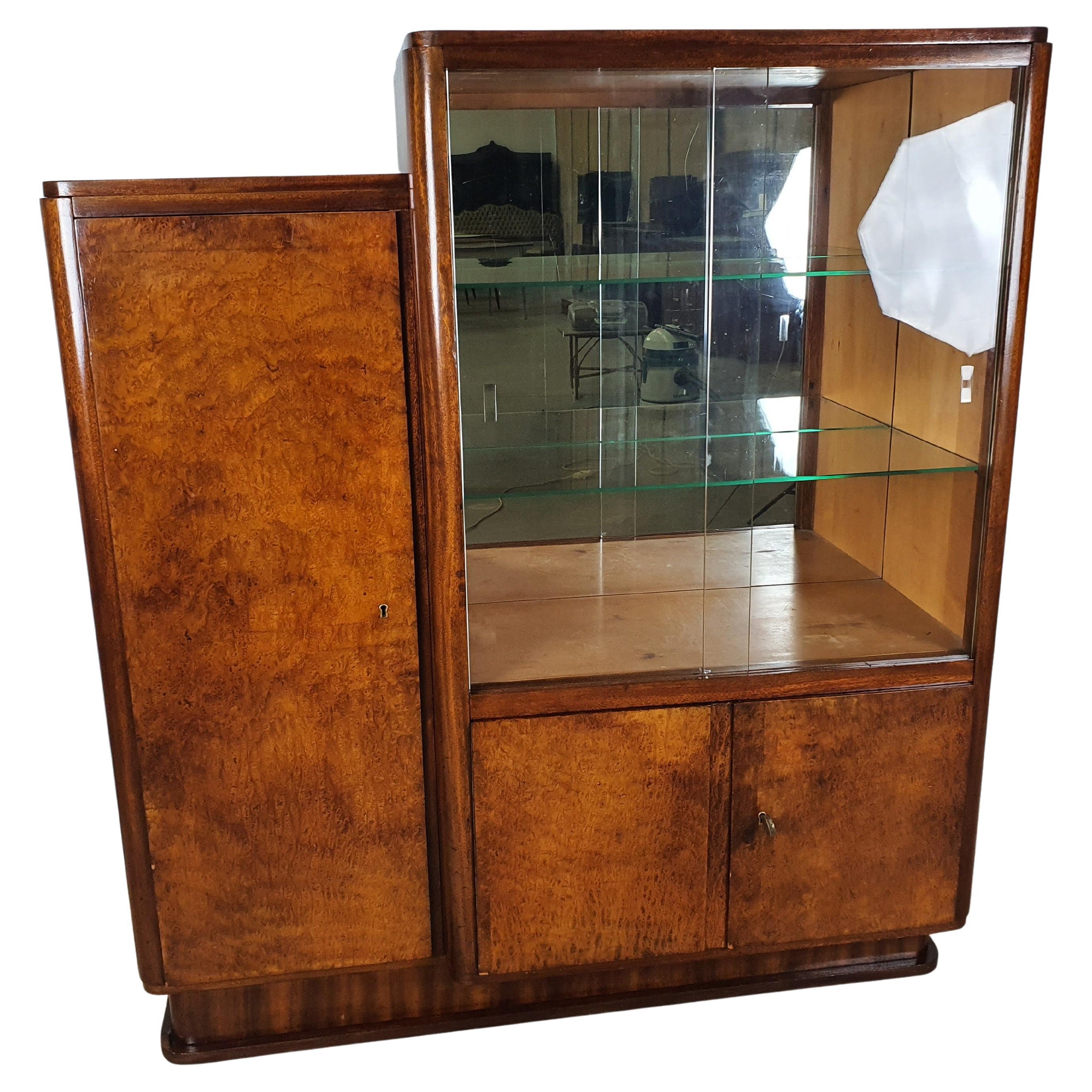 Art Decò Sideboard with Mirror and Sliding Glass For Sale at 1stDibs