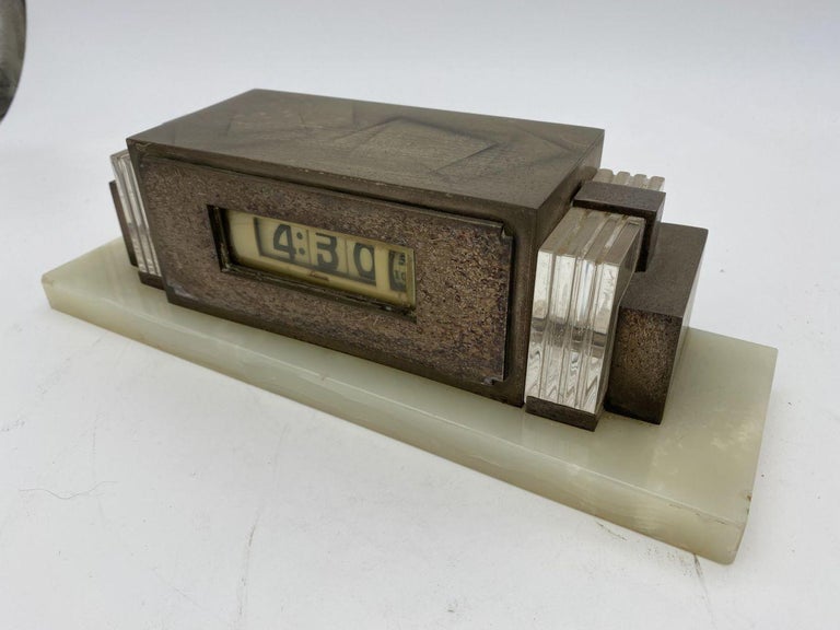 Art Deco Silver and Marble Digital Mantel Clock Model 975 by Lawson ...