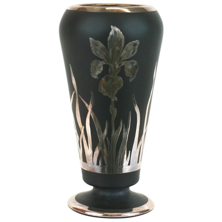 Art Deco Silver Overlay Iris Vase, Rockwell Silver Co. at 1stDibs