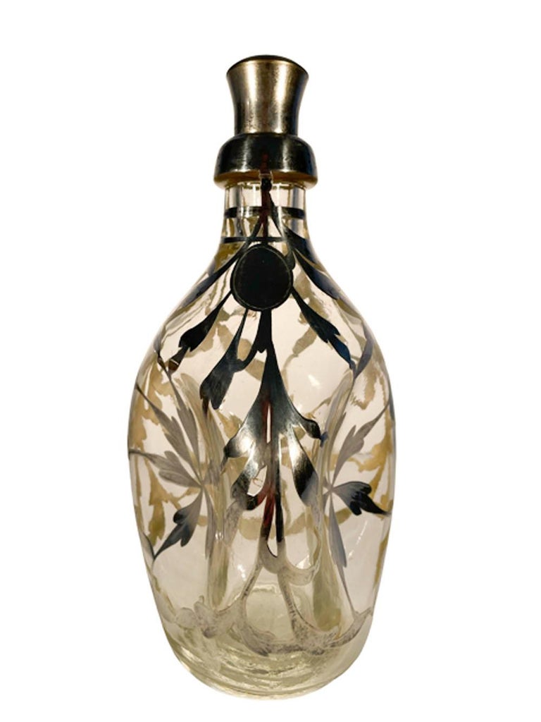 Art Deco Silver Overlay Pinch Type Decanter with Scrolling Leaf ...