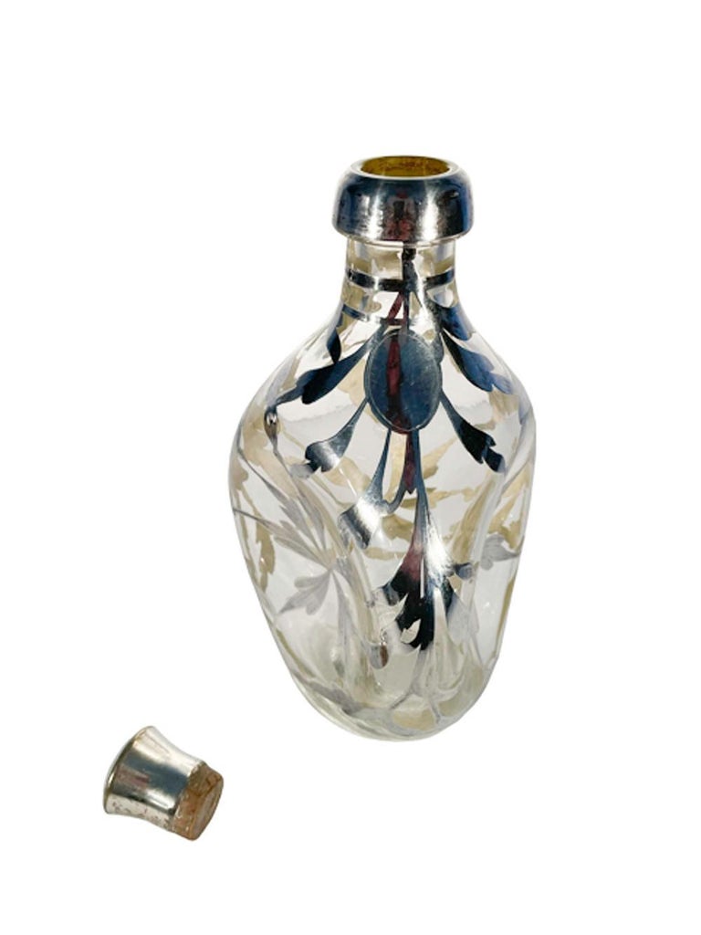 Art Deco Silver Overlay Pinch Type Decanter with Scrolling Leaf ...