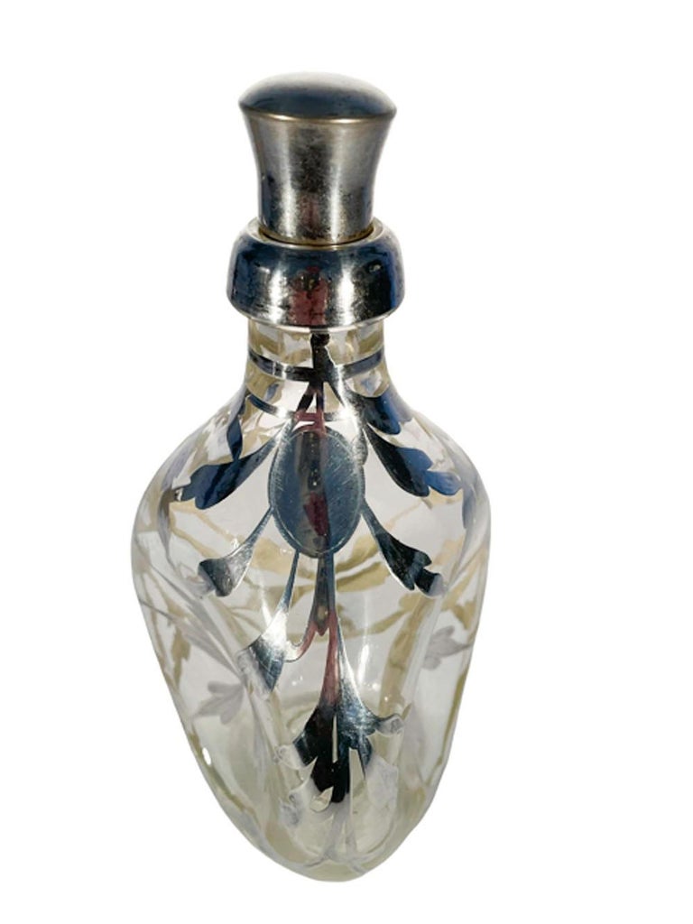 Art Deco Silver Overlay Pinch Type Decanter with Scrolling Leaf ...