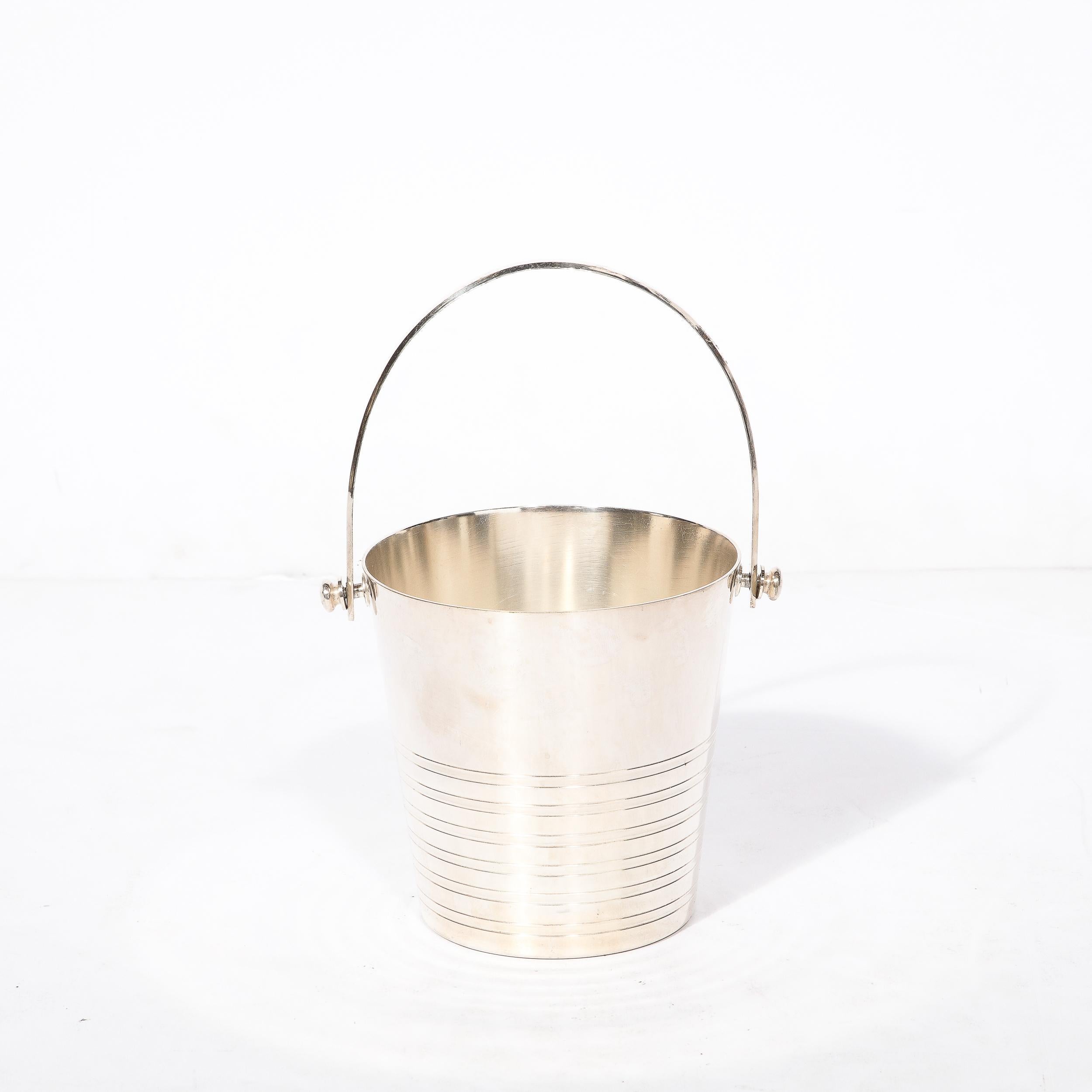Art Deco Silver Plate Ice Bucket with Curved Handle and Banded ...
