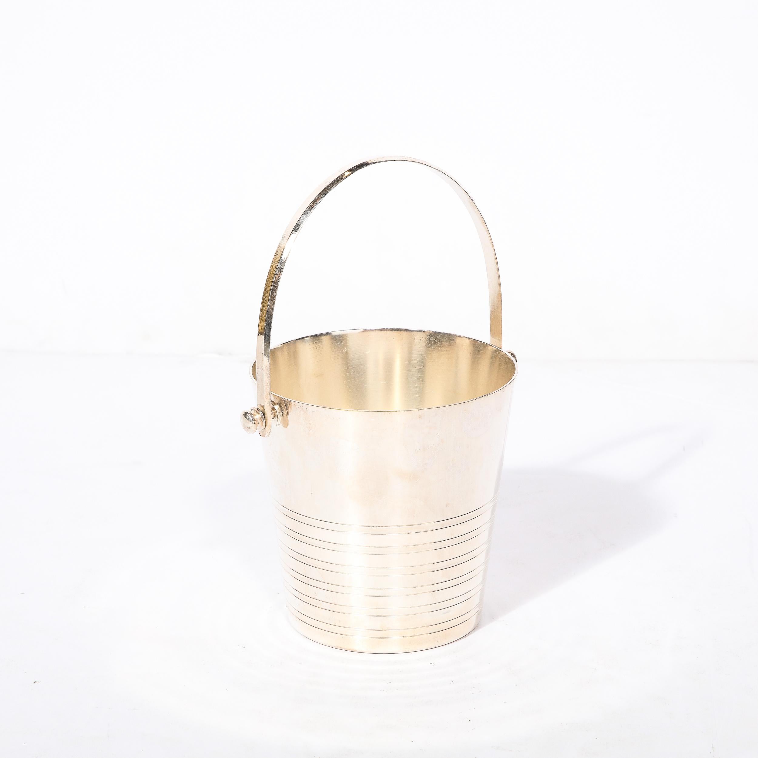 Art Deco Silver Plate Ice Bucket with Curved Handle and Banded ...