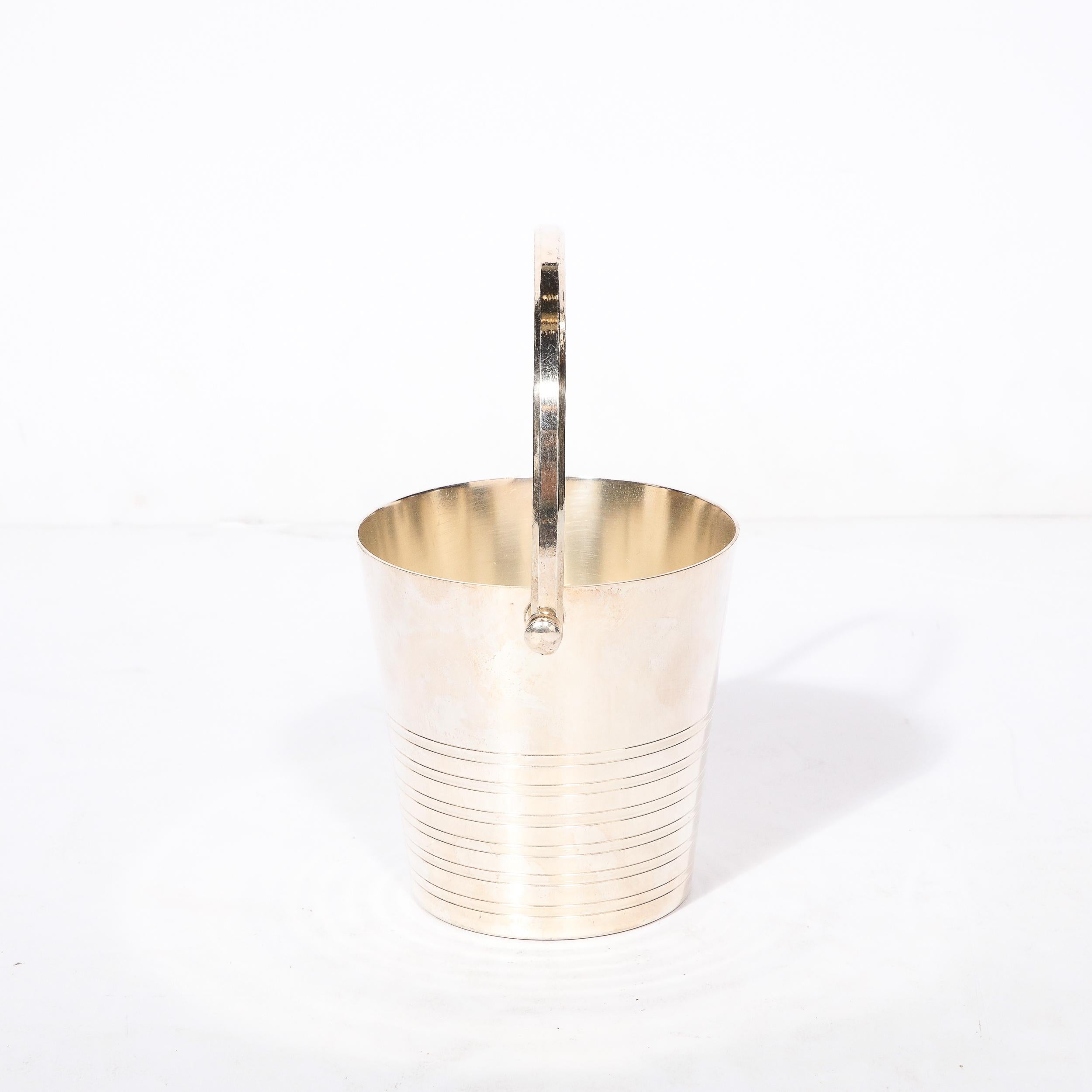 Art Deco Silver Plate Ice Bucket with Curved Handle and Banded ...
