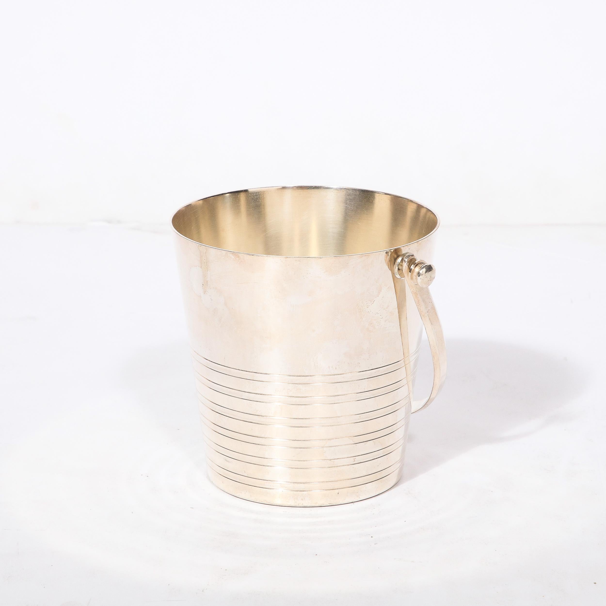 Art Deco Silver Plate Ice Bucket with Curved Handle and Banded ...