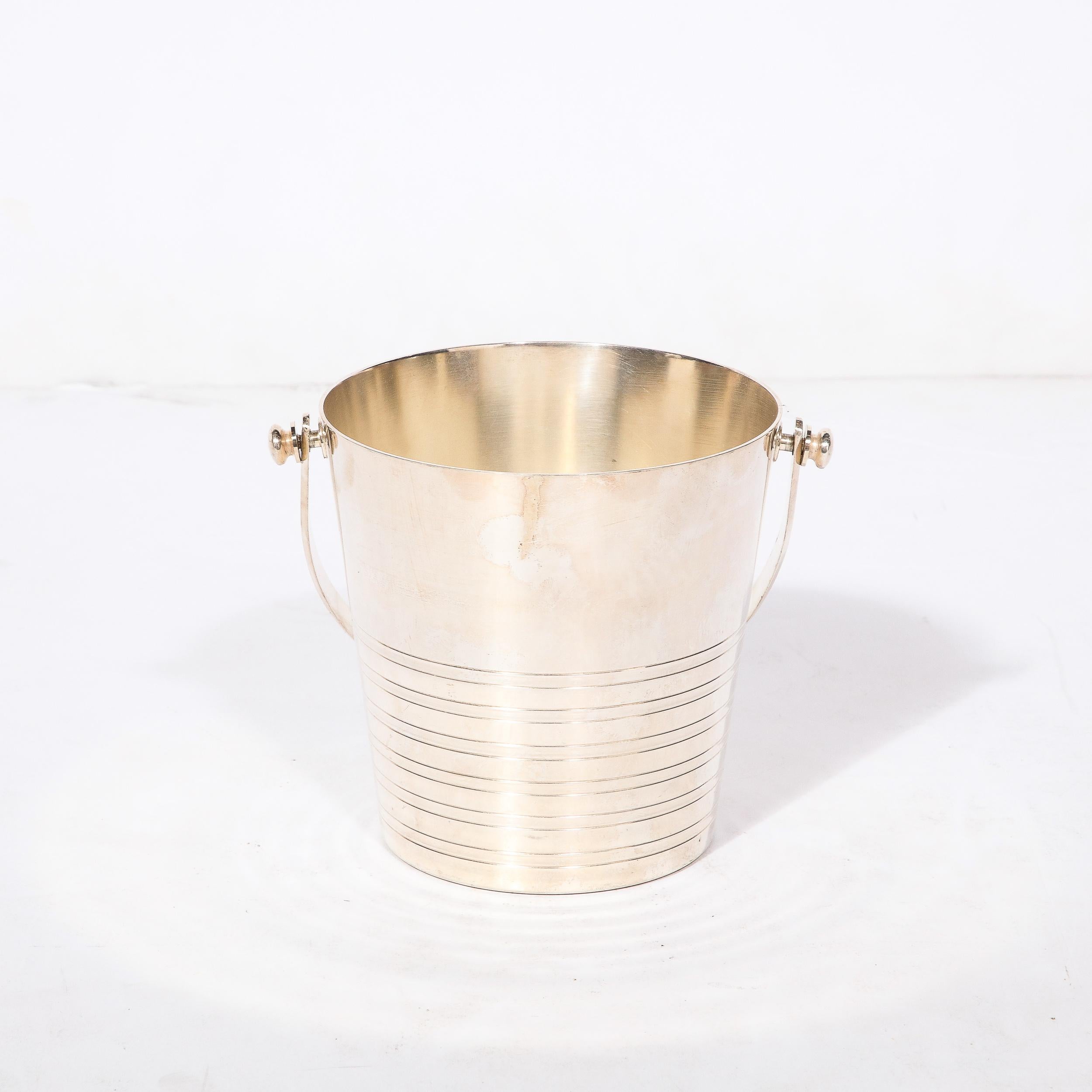Art Deco Silver Plate Ice Bucket with Curved Handle and Banded ...