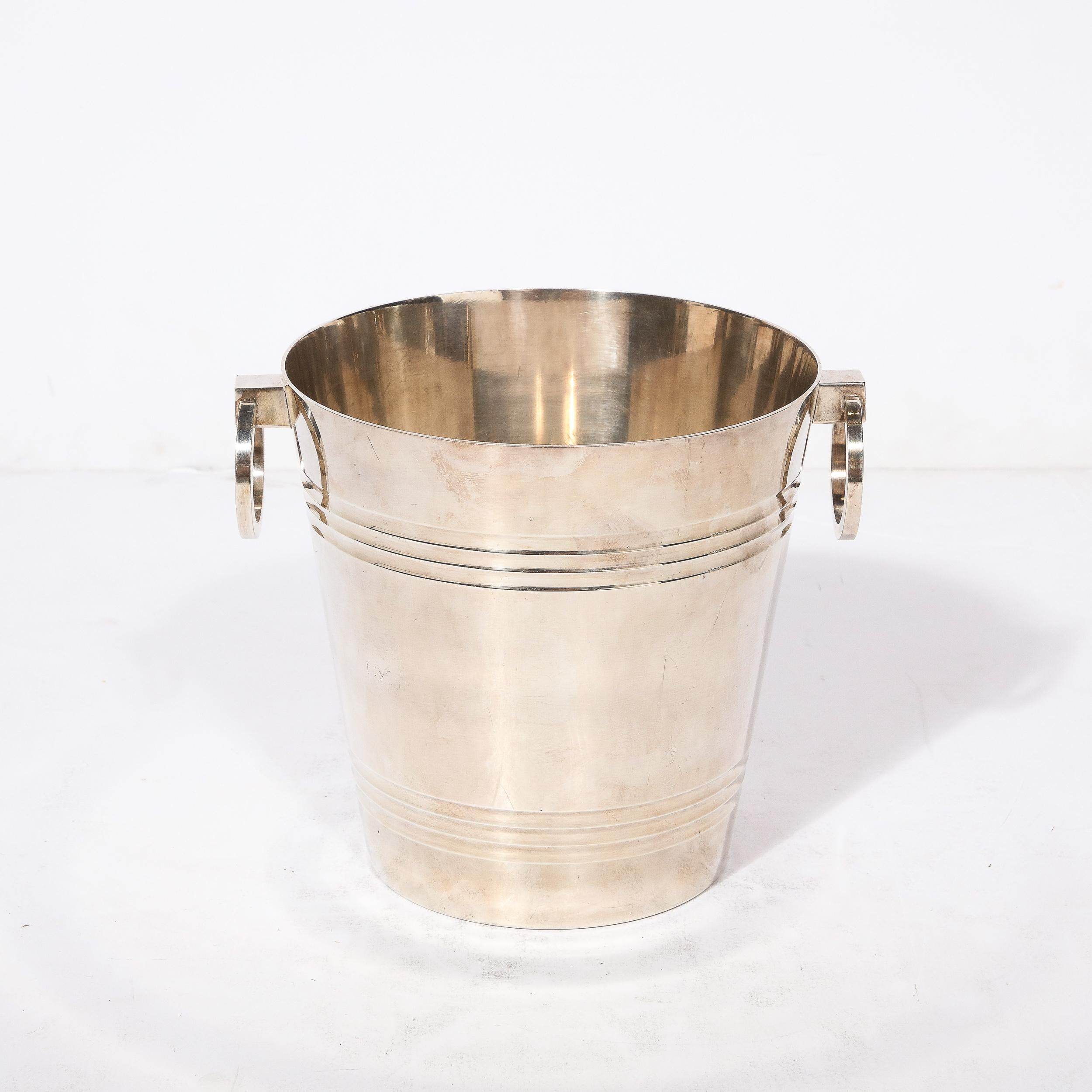 Art Deco Silver Plate Ice Bucket with Loop Handles and Banded Detailing ...