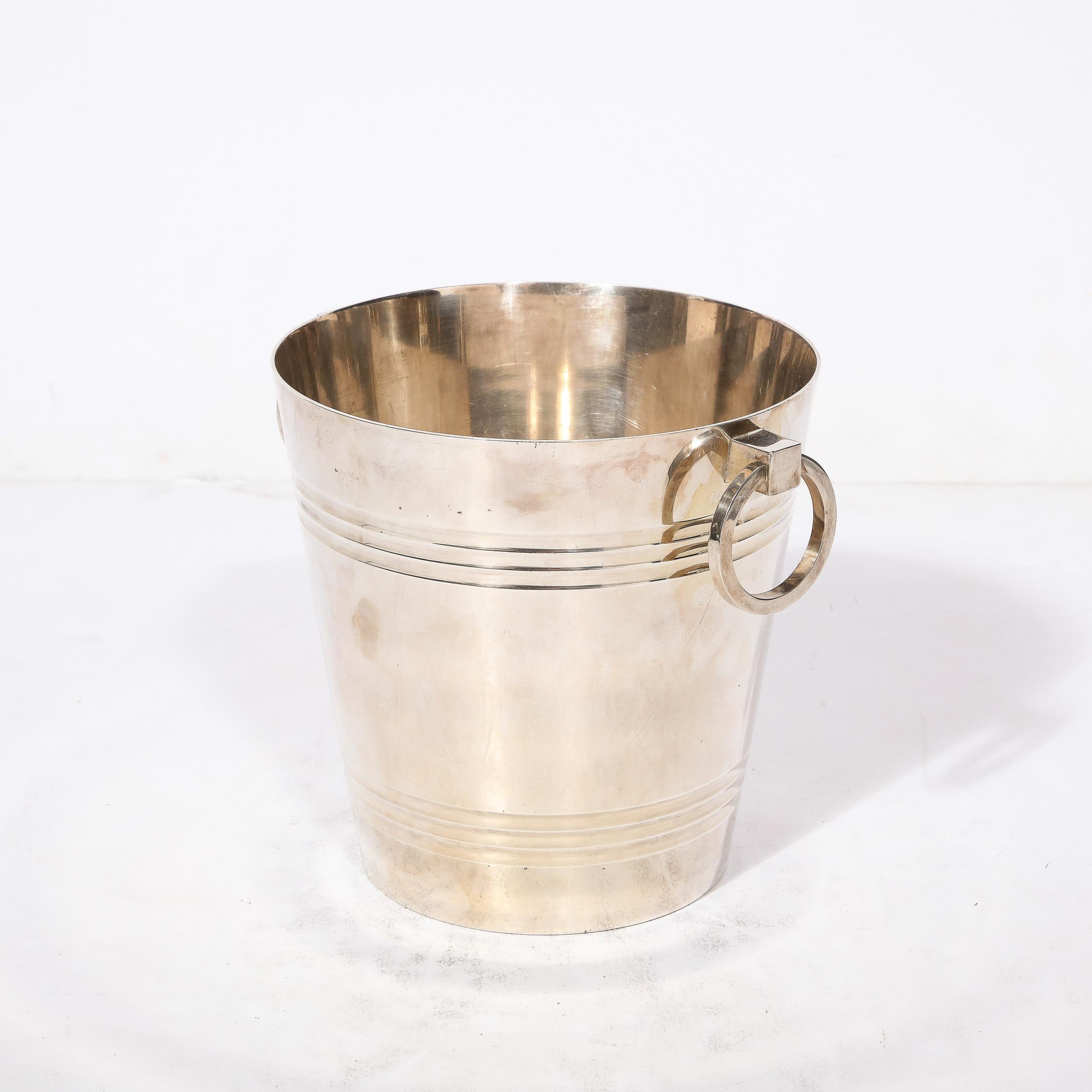 Art Deco Silver Plate Ice Bucket with Loop Handles and Banded Detailing ...