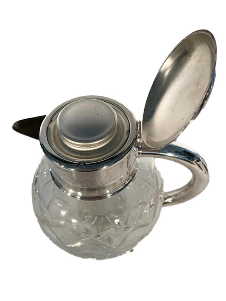 Art Deco Silver-Plate Mounted Cut Glass Pitcher of Ball Form w/Ice ...