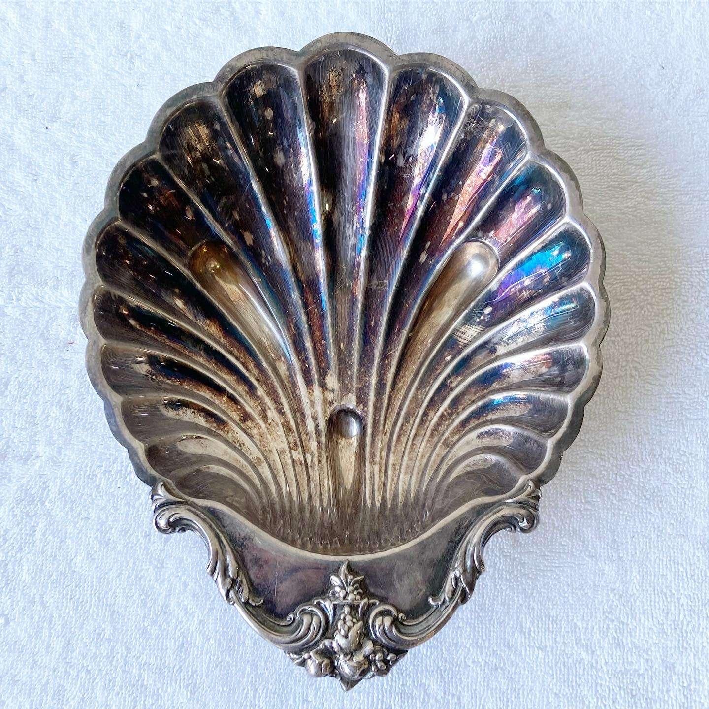 Art Deco Silver Plated Clam Shell Dish/Catch All For Sale at 1stDibs