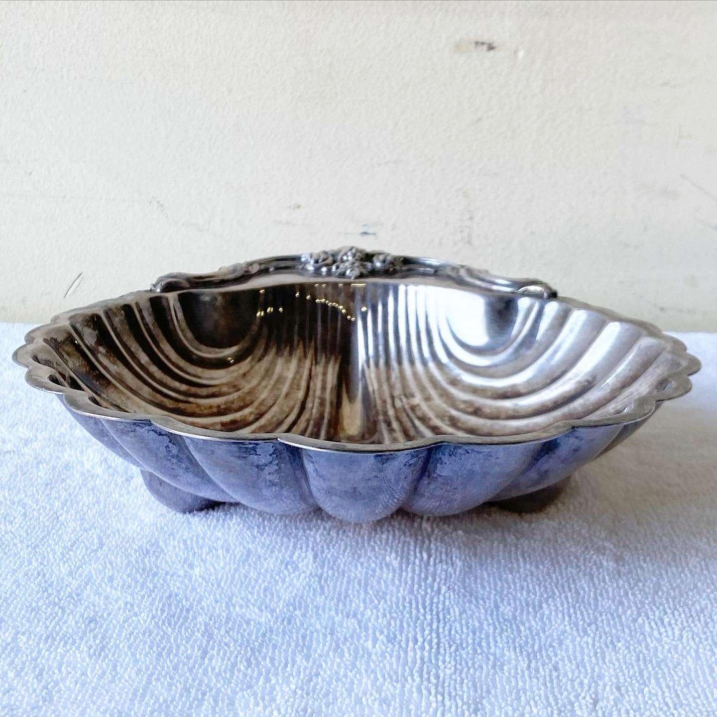 Art Deco Silver Plated Clam Shell Dish/Catch All For Sale at 1stDibs