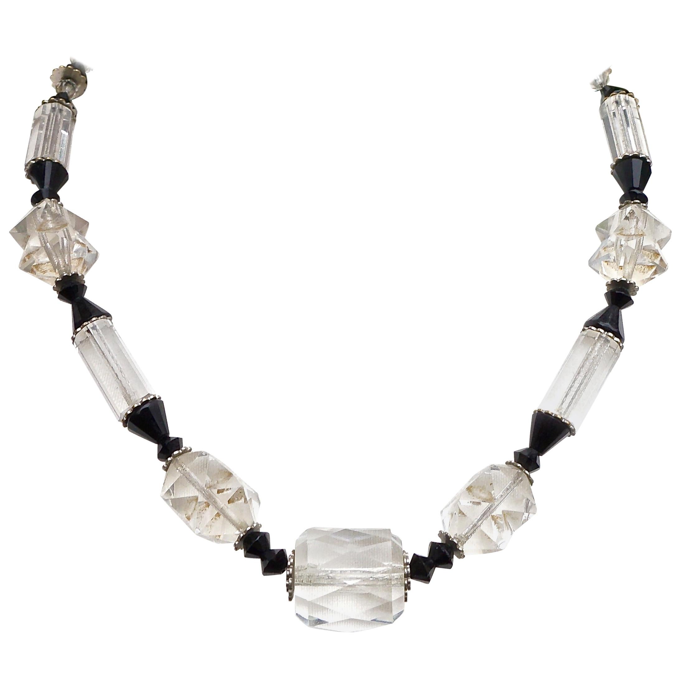 Art Deco Blue and Clear Crystal Bead Necklace For Sale at 1stDibs ...