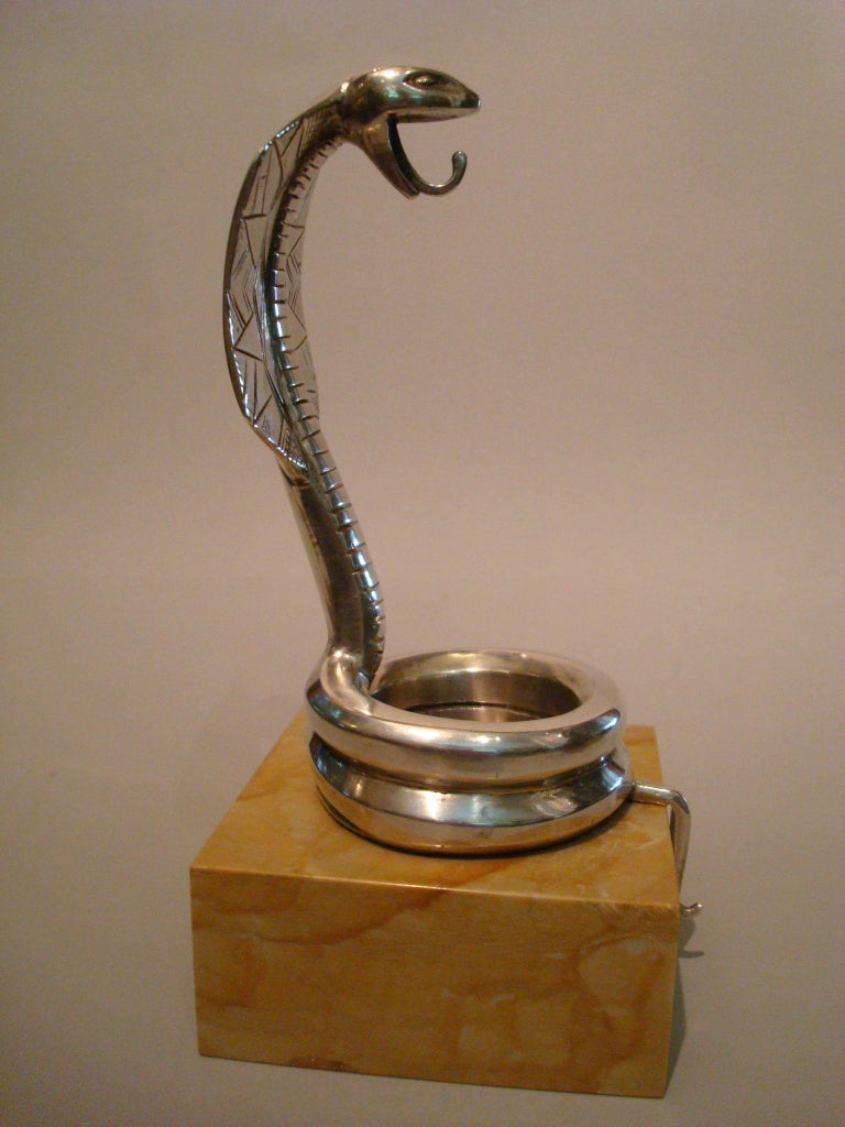 Art Deco Silvered Bronze Cobra Paperweight or Watch Stand by Rischmann ...