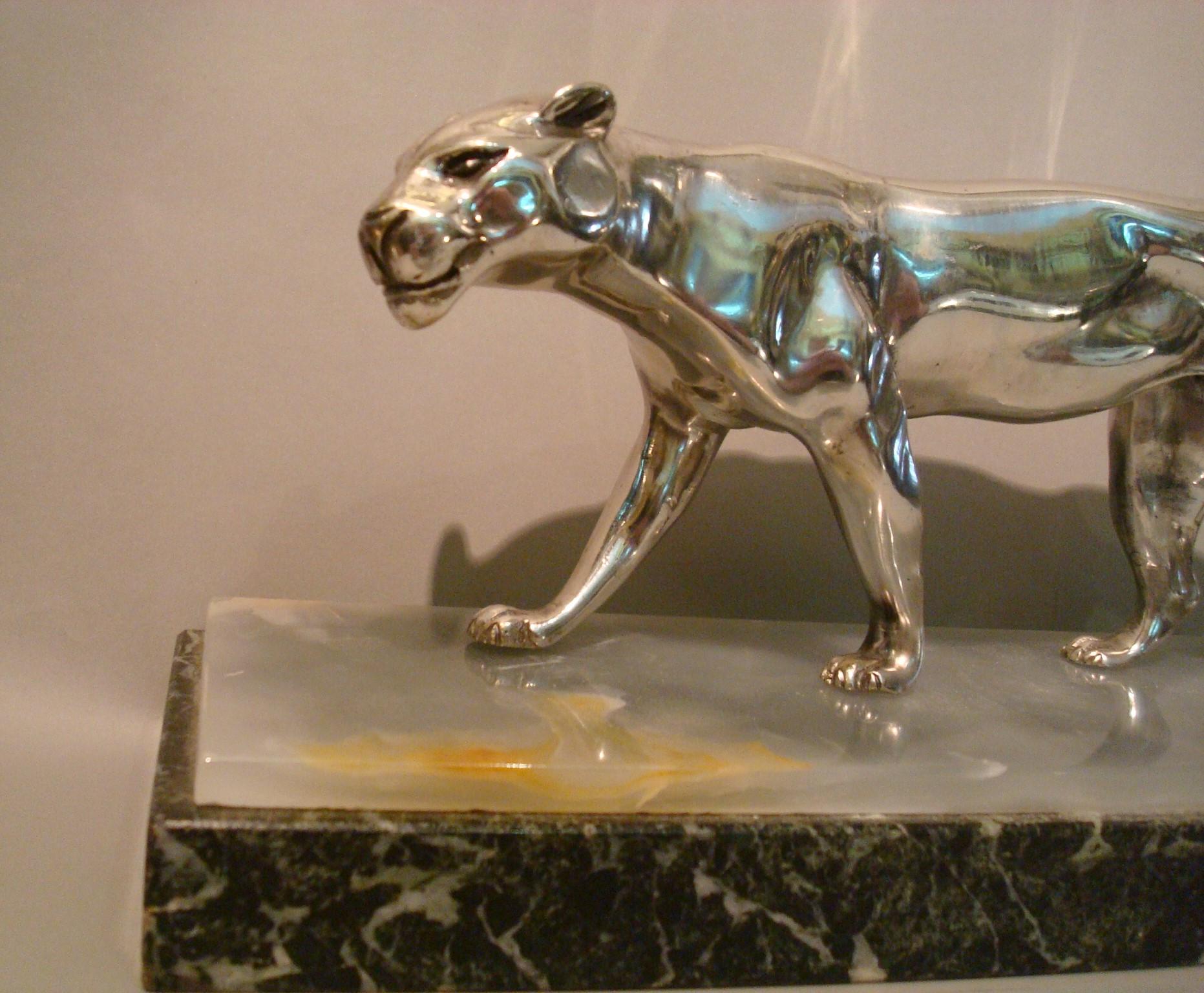 Art Deco Silvered Bronze Sculpture of Walking Panther by Joseph d'Aste ...