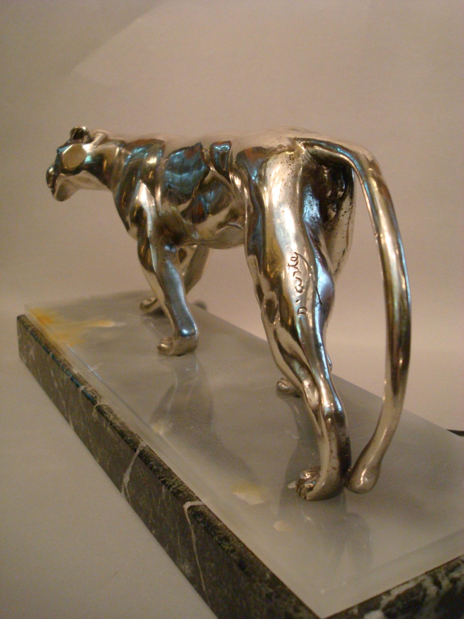 Art Deco Silvered Bronze Sculpture of Walking Panther by Joseph d'Aste ...