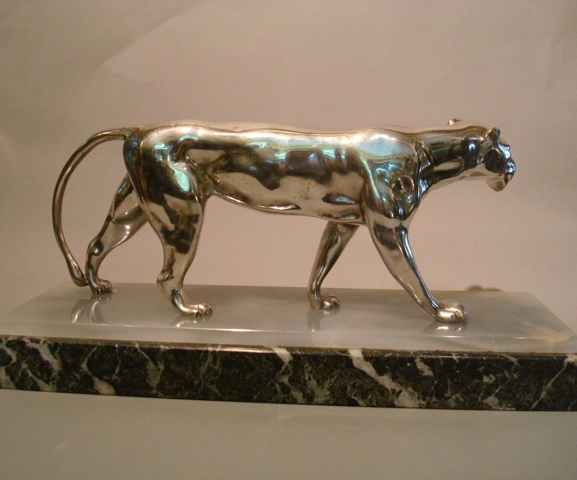 Art Deco Silvered Bronze Sculpture of Walking Panther by Joseph d'Aste ...